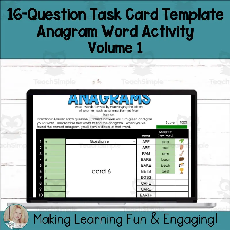 Editable Self-Checking Anagram Template - Digital Task Card Vol. 1 by Teach Simple