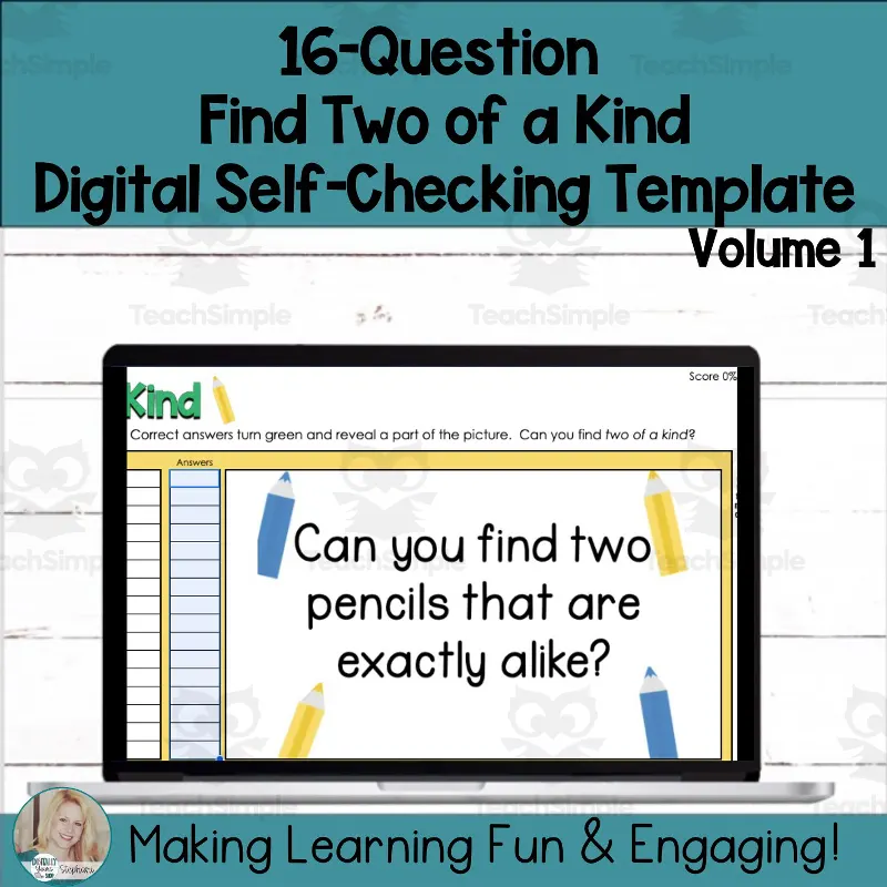 Editable Self-Checking Two of a Kind Template Digital Activity Vol. 1 ...