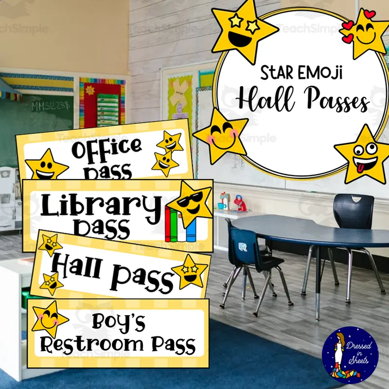 Editable Star Emoji Hall Passes by Teach Simple
