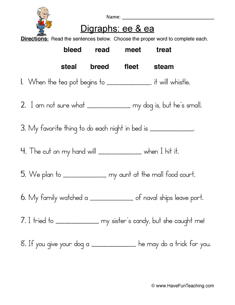 EE EA Digraphs Word Bank Worksheet by Teach Simple