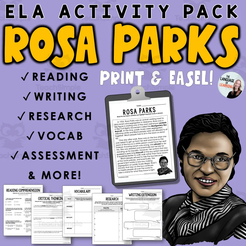 ELA Activity Pack - Rosa Parks by Teach Simple