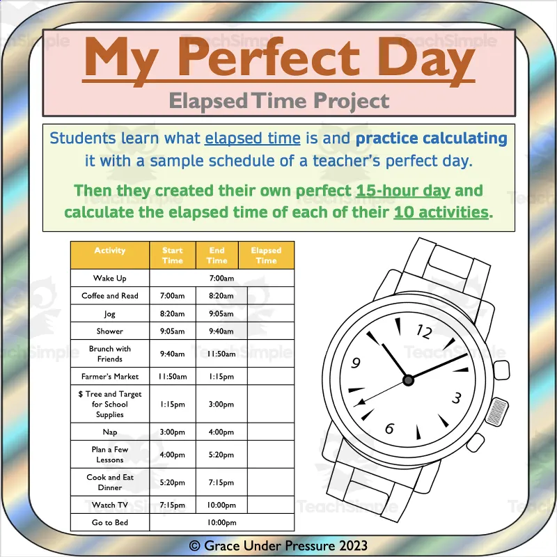 Elapsed Time: Perfect Day Math Project with Time Intervals by Teach Simple