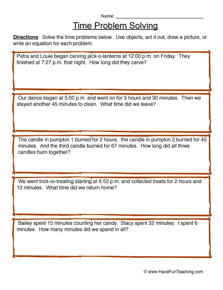 Elapsed Time Problem Solving Worksheet by Teach Simple