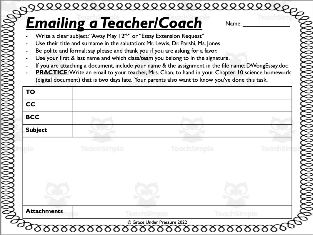 Email a Teacher/Coach: Letter Writing and Life Skills by Teach Simple
