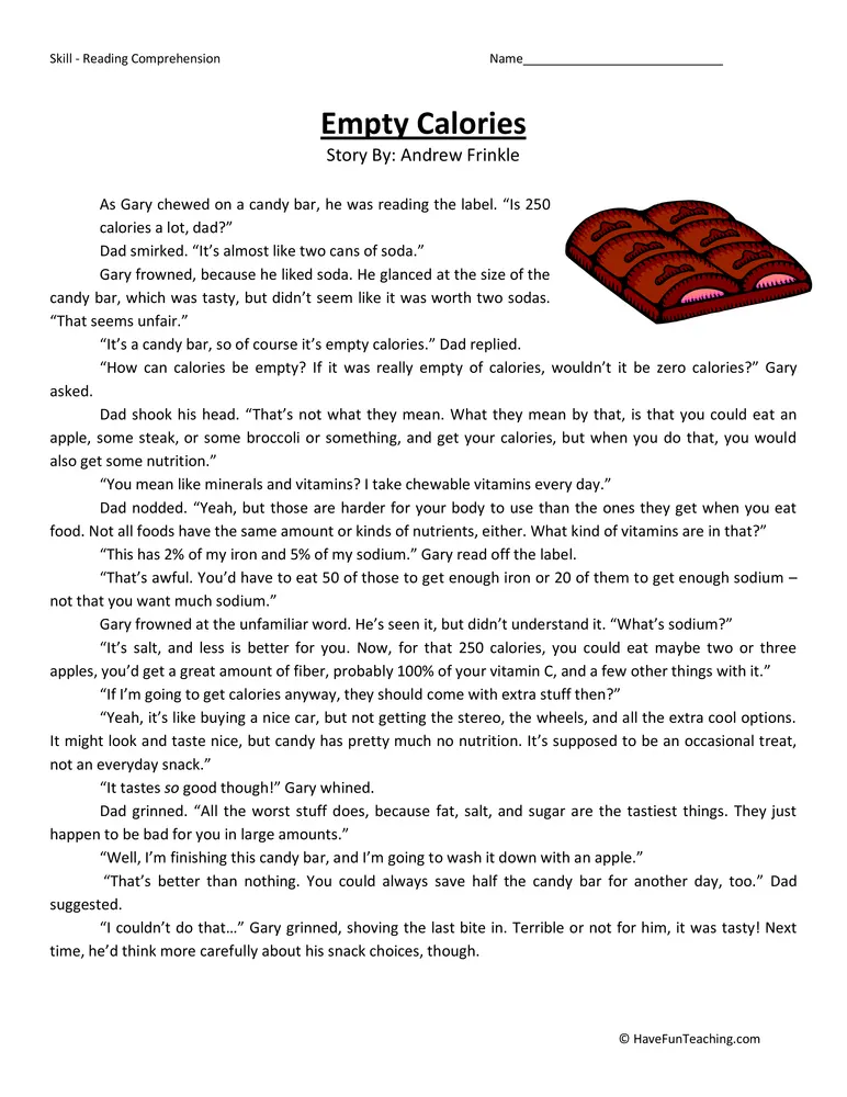 Empty Calories - Reading Comprehension Worksheet by Teach Simple Empty Calories - Reading Comprehension Worksheet by Teach Simple