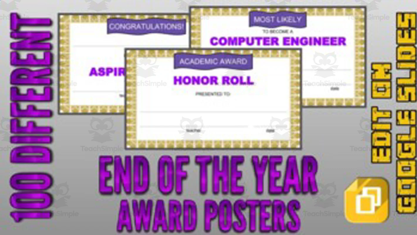 End of the Year Award Posters (Editable in Google Slides) by Teach Simple