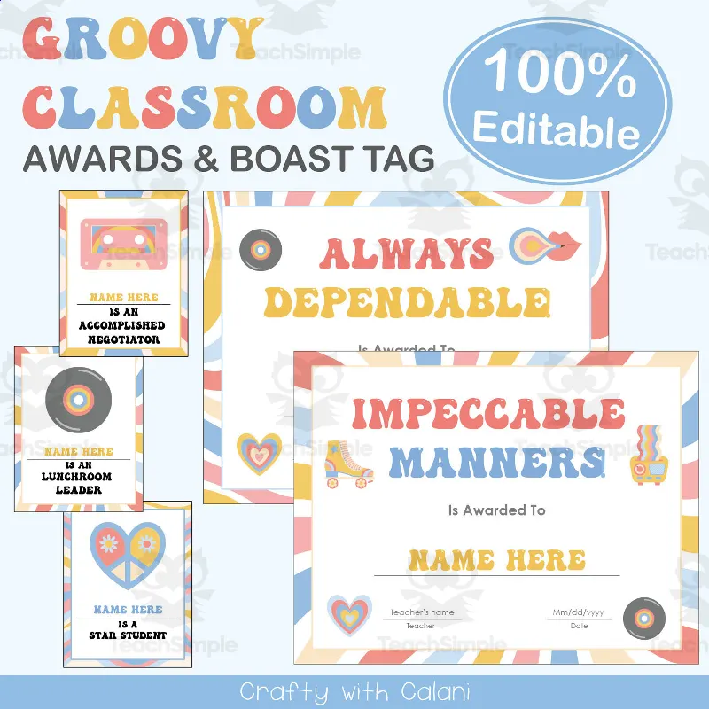 End Of Year Classroom Awards in Pastel Groovy Theme - 100% Editable by ...