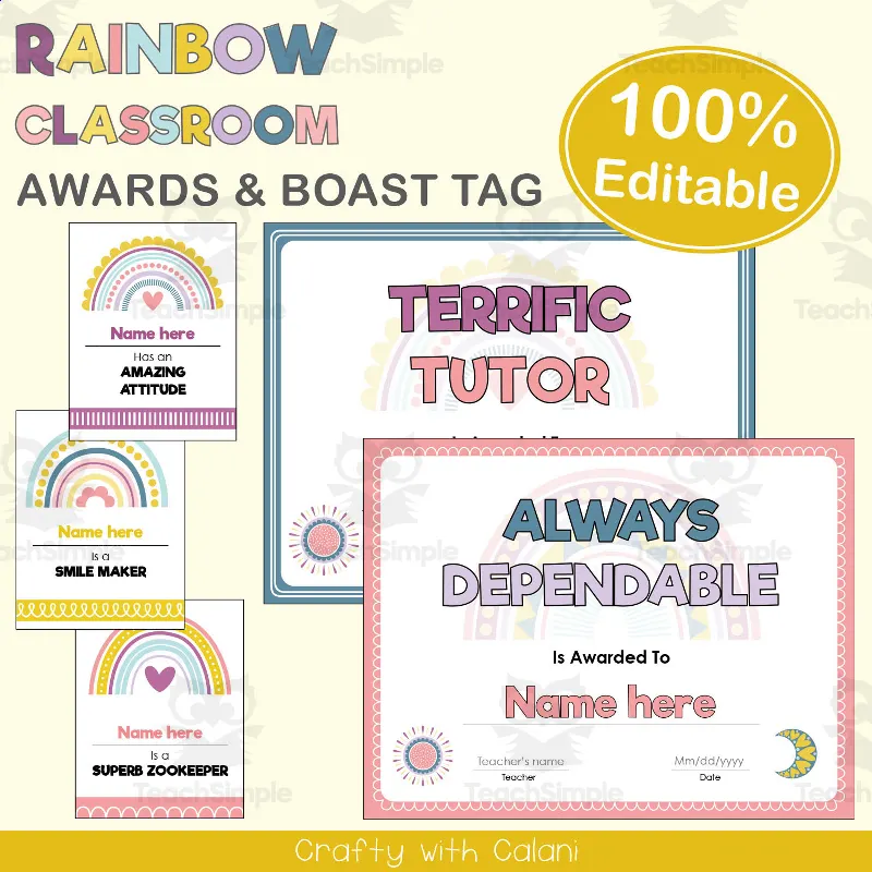 End Of Year Classroom Awards in Pastel Rainbow Theme - 100% Editable by ...
