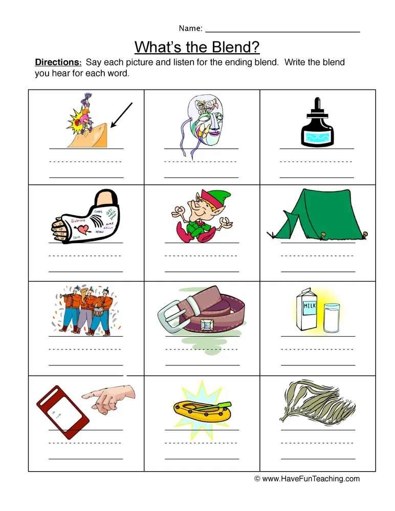 Ending Blends Pictures Worksheet by Teach Simple