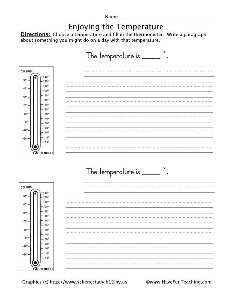 Enjoying the Temperature Worksheet by Teach Simple