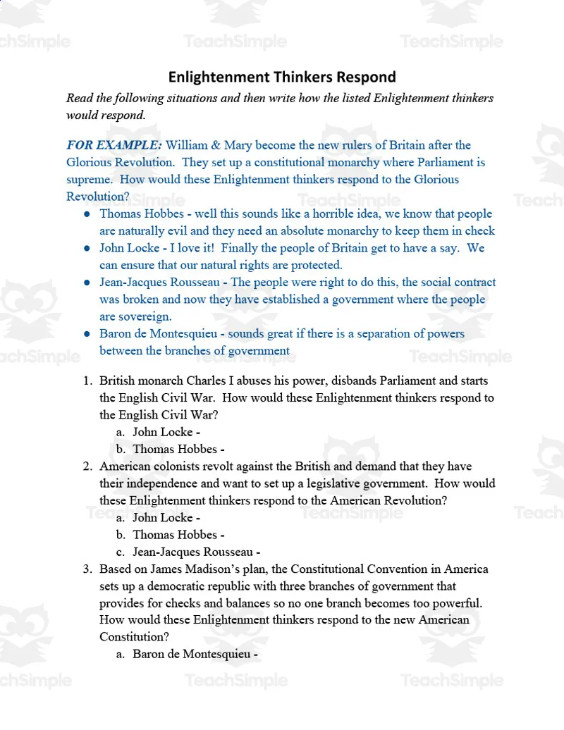 Enlightenment Thinkers Respond by Teach Simple