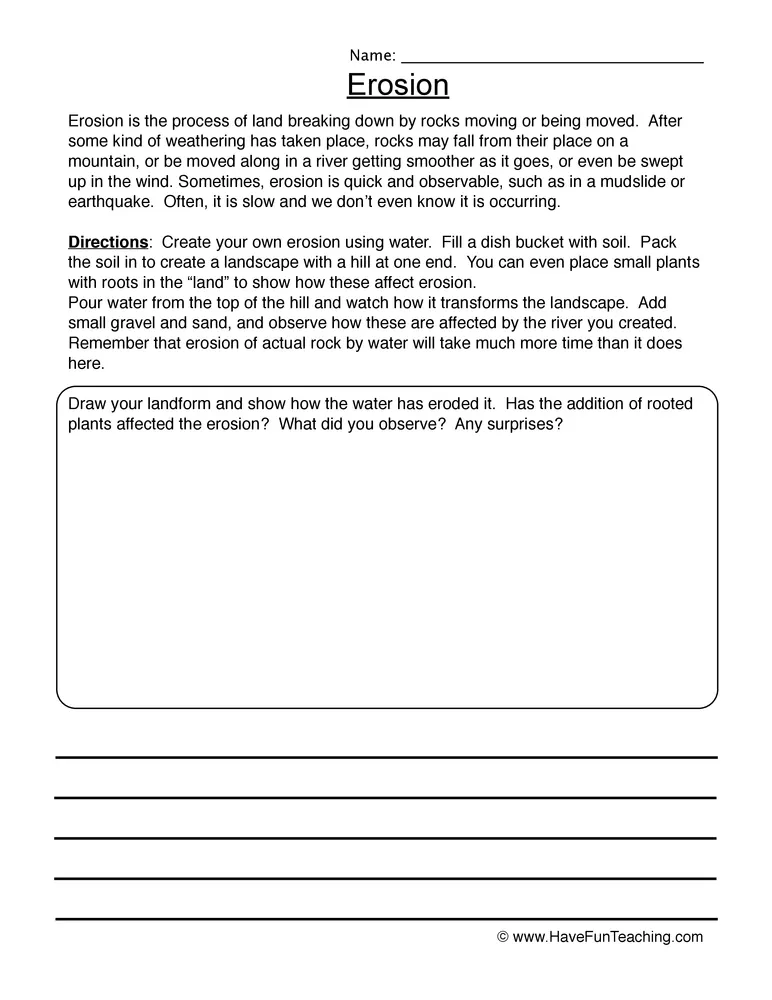 Erosion Writing Worksheet by Teach Simple