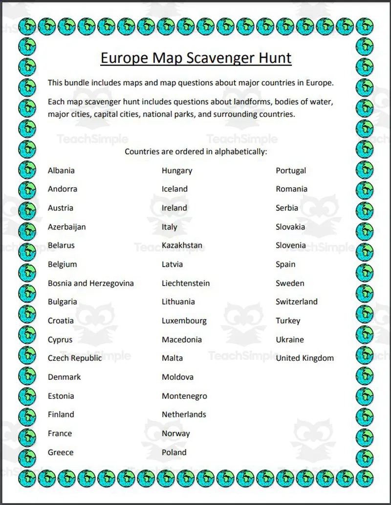 Europe Map Scavenger Hunt by Teach Simple