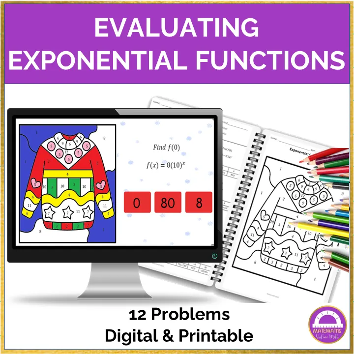 Evaluating Exponential Functions Color by Number: Digital & Printable ...