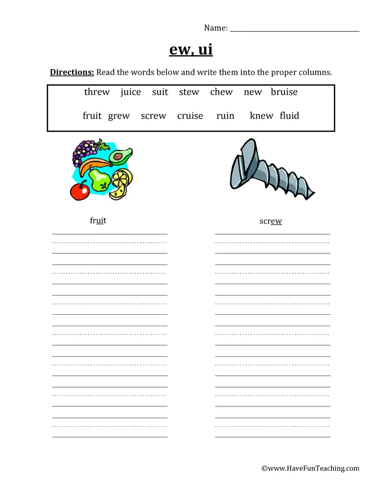 EW UI Vowel Worksheet by Teach Simple