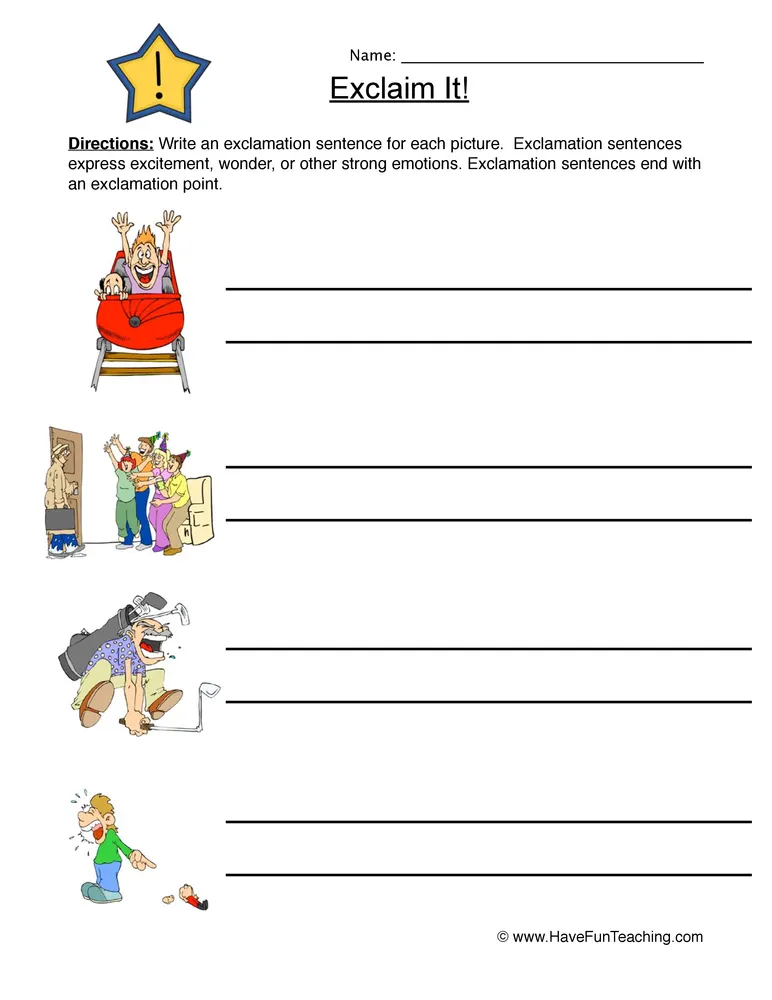 Exclamations Worksheet by Teach Simple