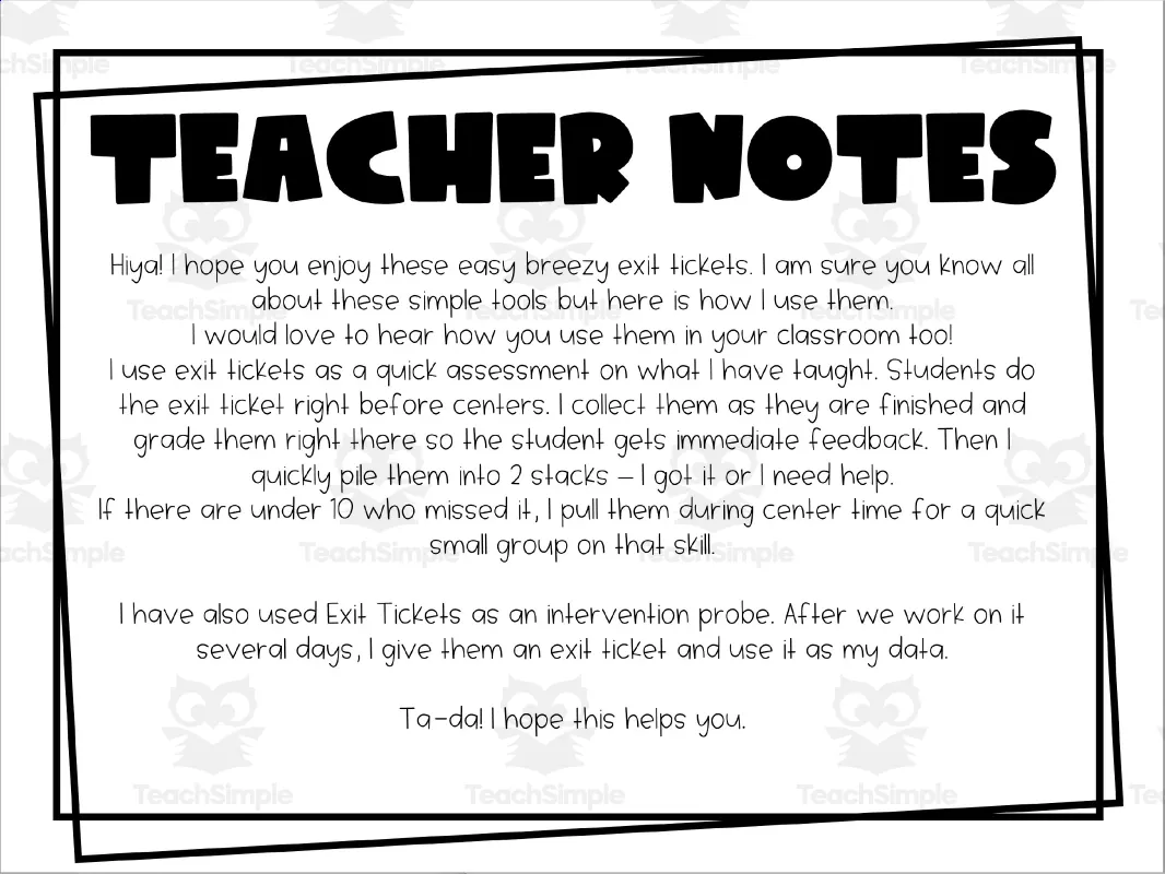 Exit ticket for Addition and Subtraction to 100 by Teach Simple