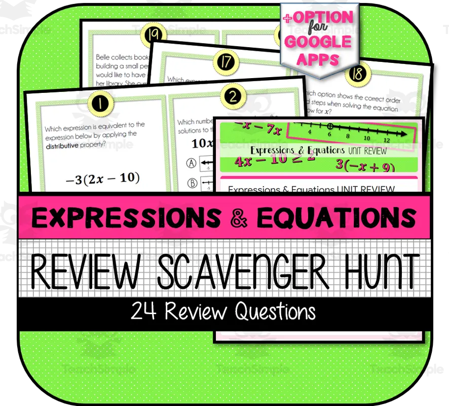 Expressions & Equations Unit Review SCAVENGER HUNT by Teach Simple