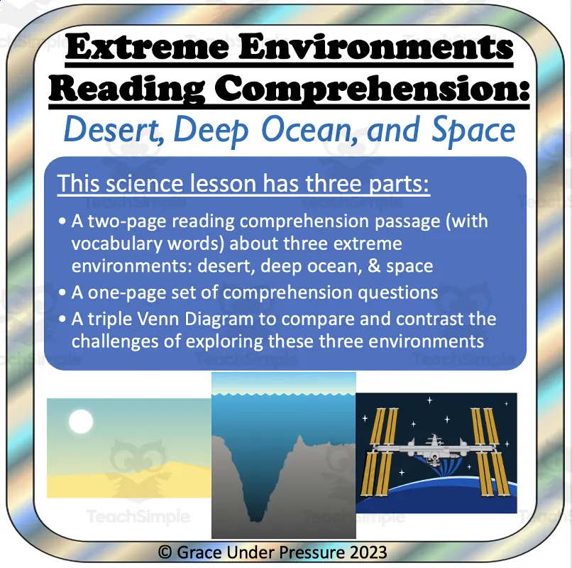 Extreme Environment Reading, Comprehension Questions, and Triple Venn ...