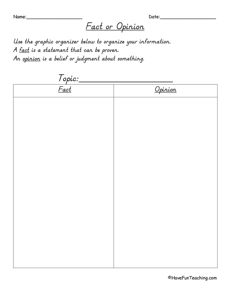 Fact and Opinion Graphic Organizer by Teach Simple