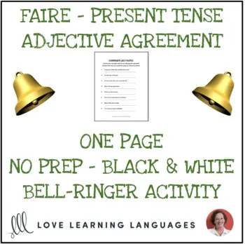 Faire and Descriptive French Adjectives- Correct the mistakes -Distance ...