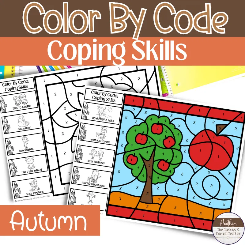 Fall Color By Code Coping Skills Activities | Autumn Color By Number by ...