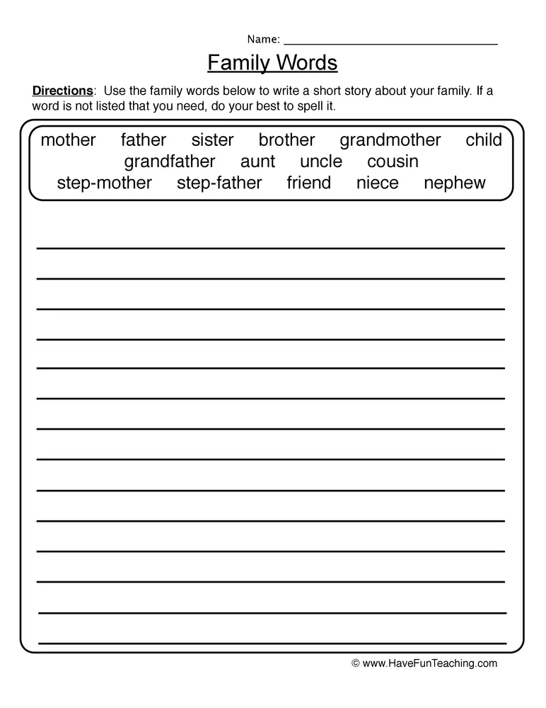 Family Words Worksheet by Teach Simple