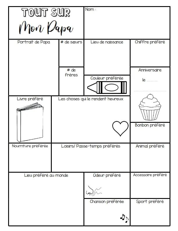 Father's Day - All About My Dad Worksheets! ( French Version) by Teach ...