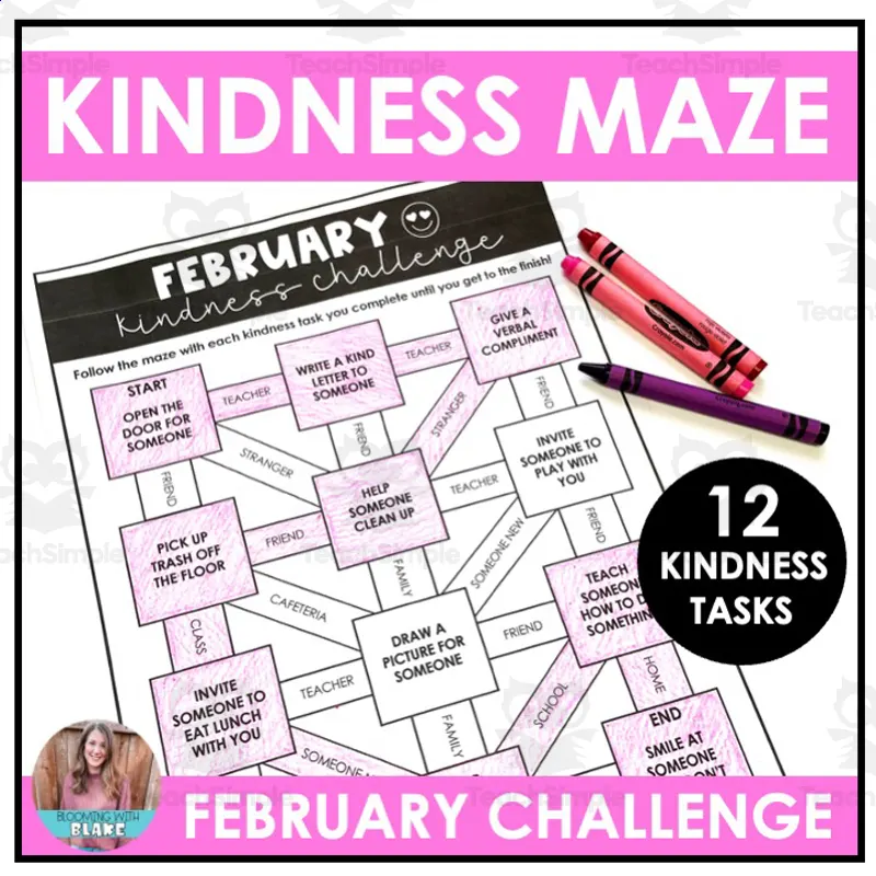 February Kindness Challenge Maze by Teach Simple