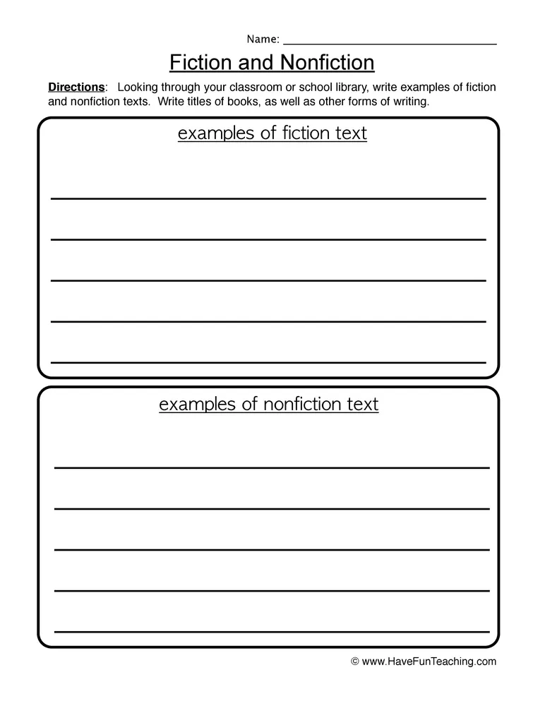 Fiction and Nonfiction List Worksheet by Teach Simple