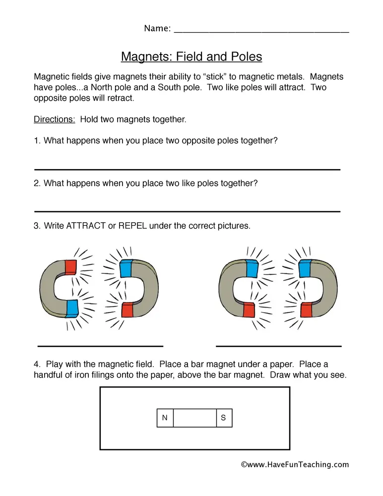 Fields and Poles Magnets Worksheet by Teach Simple