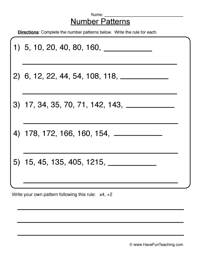 Finding Number Patterns Worksheet by Teach Simple