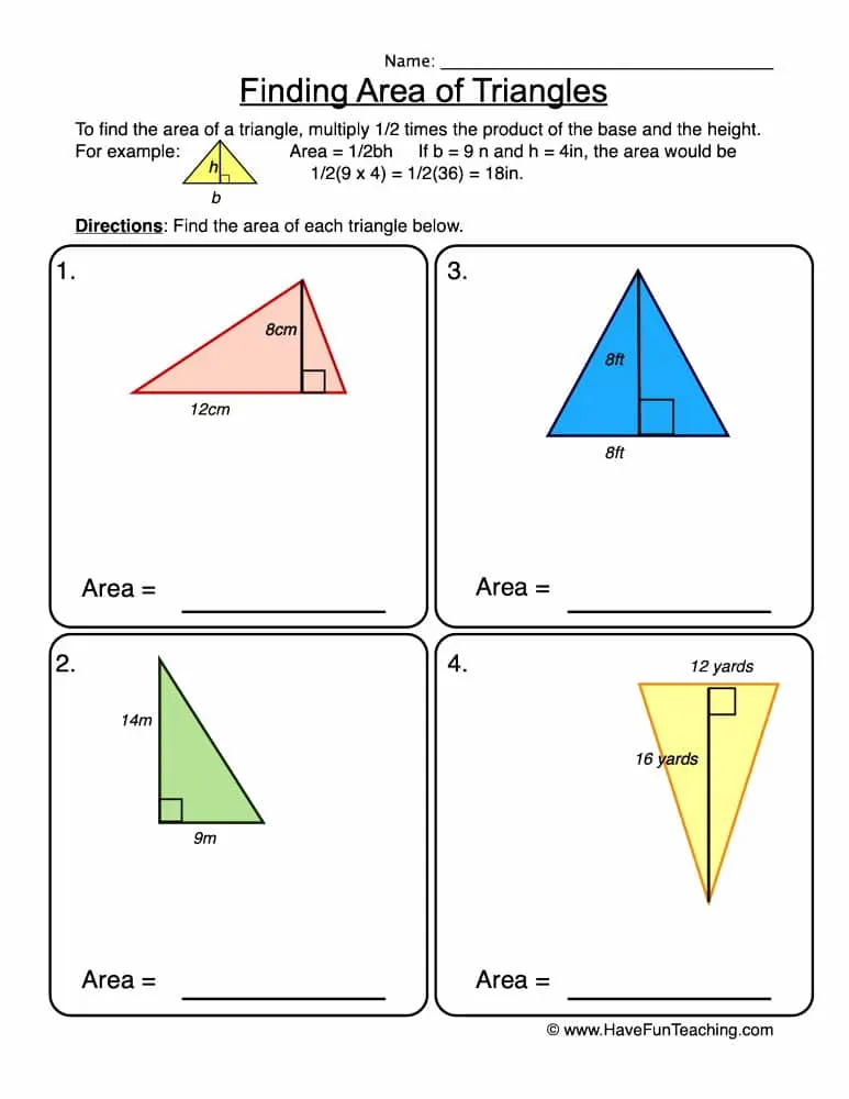 Finding the Area of Triangles Worksheet by Teach Simple