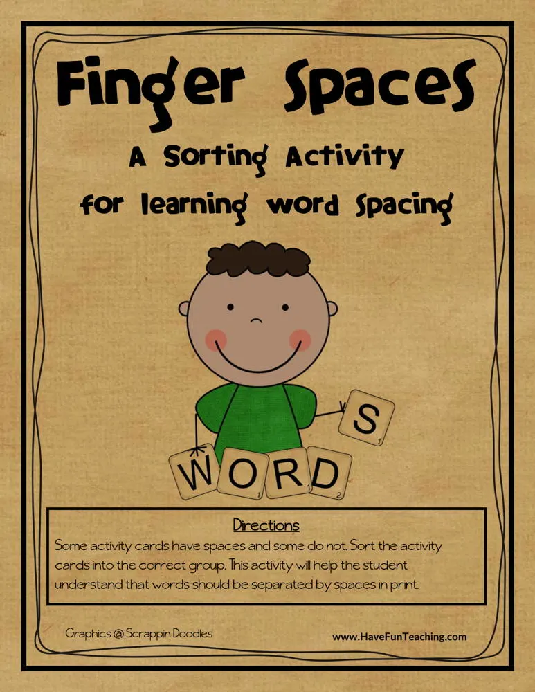Finger Spaces Sorting Activity by Teach Simple