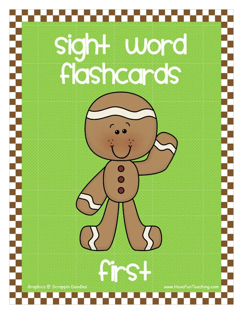 First Grade Gingerbread Sight Words Flash Cards by Teach Simple