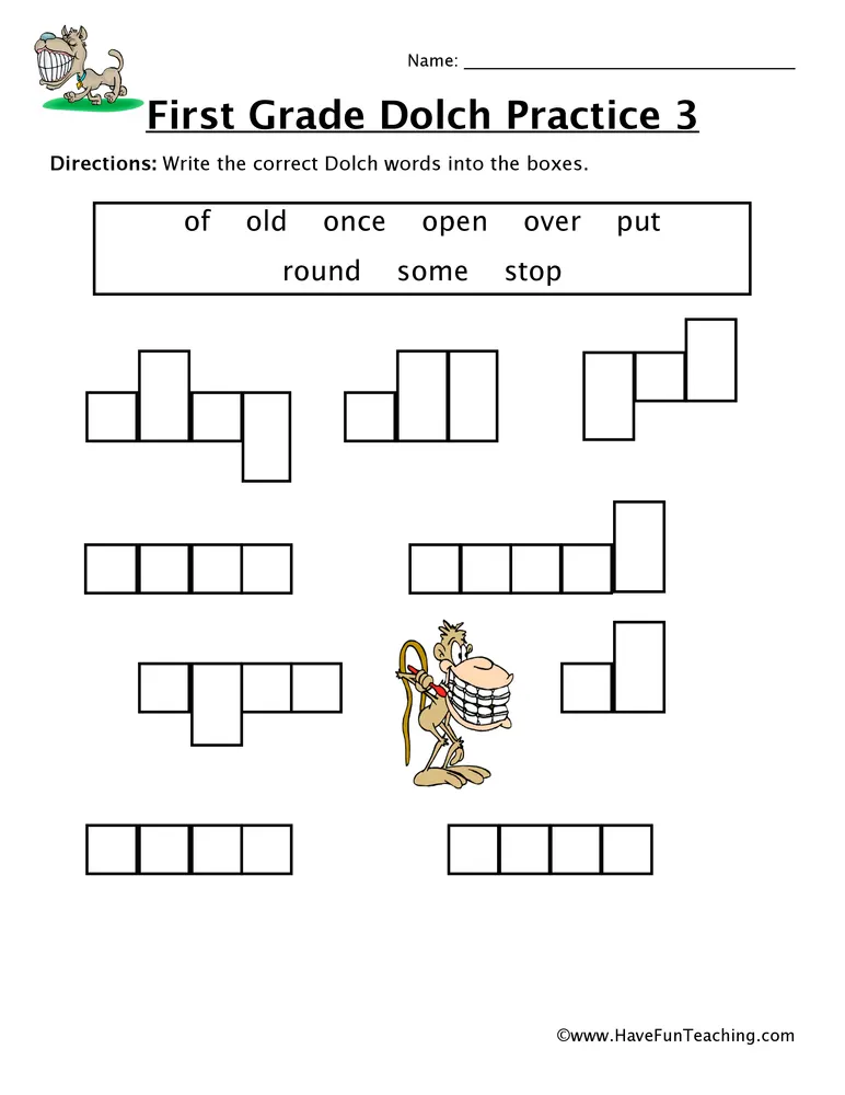 First Grade Sight Words O to S Worksheet by Teach Simple