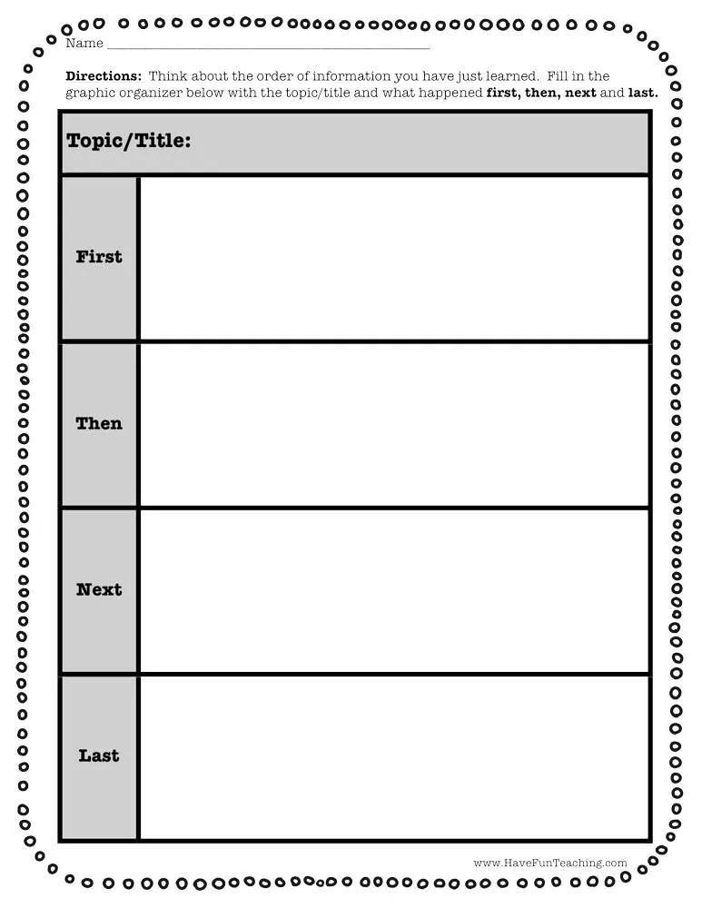 First Next Then Last Graphic Organizer Worksheet by Teach Simple