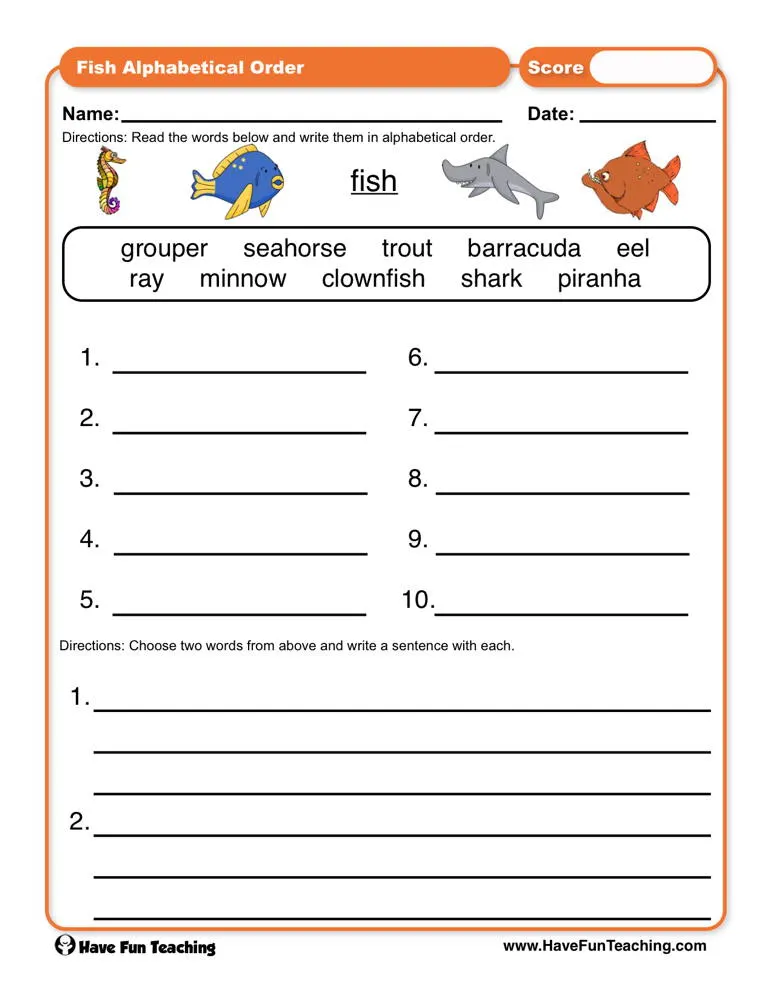 Fish ABC Order Worksheet by Teach Simple
