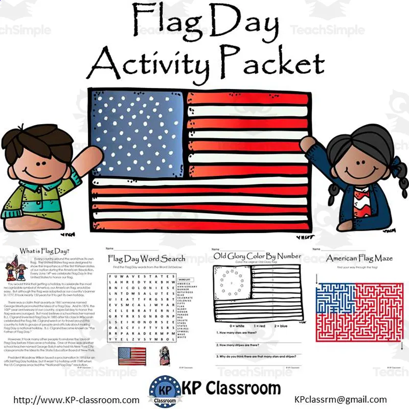 Flag Day Reading Writing Drawing Activity Packet by Teach Simple