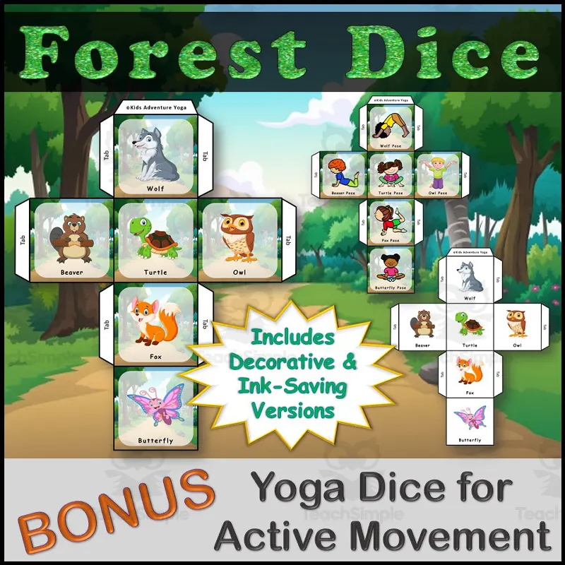Forest Animals Dice Games with Both Picture and Kids Yoga Pose Dice ...