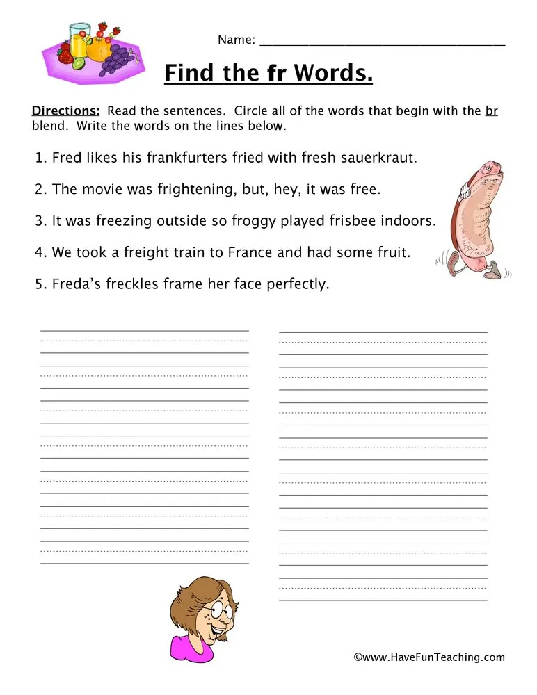 FR Blends Worksheet by Teach Simple