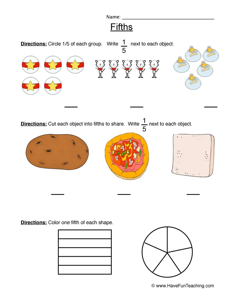 Fractions Fifth Worksheet by Teach Simple