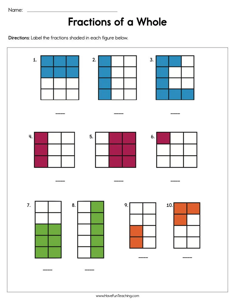 Fractions of a Whole Worksheet by Teach Simple