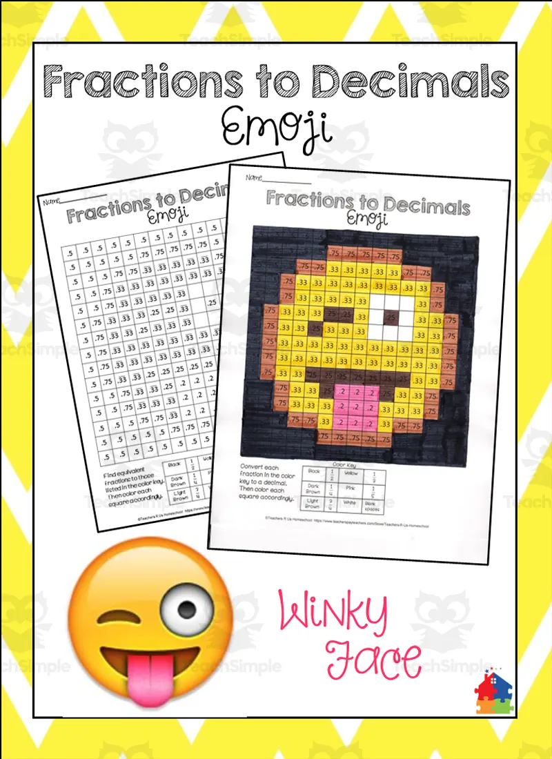 Fractions to Decimals - Winky Face Emoji by Teach Simple