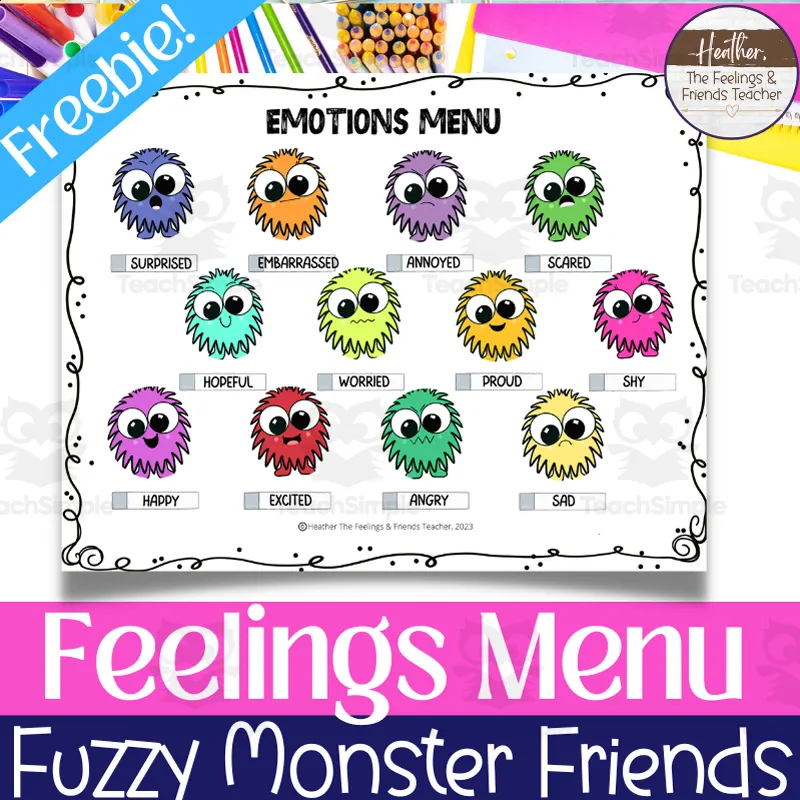 Free Fuzzy Monsters Emotions Menu-- Feelings Chart by Teach Simple