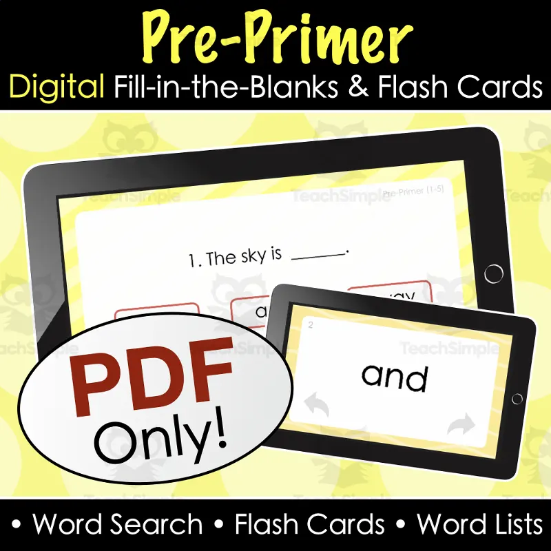 FREE Pre-Primer Dolch Sight Words - Digital Fill-in Quiz, Flash Cards ...