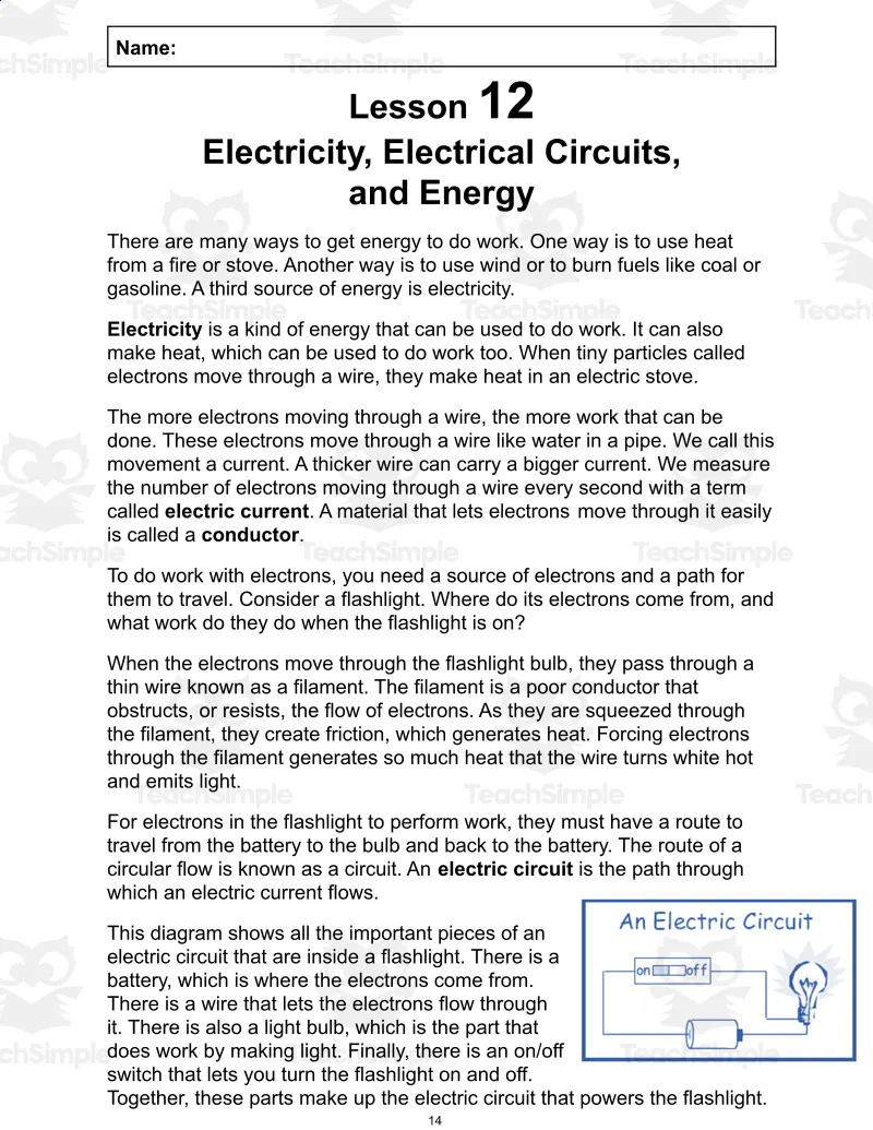Free Reading Passage: Electricity, Electrical Circuits, and Energy PDF ...