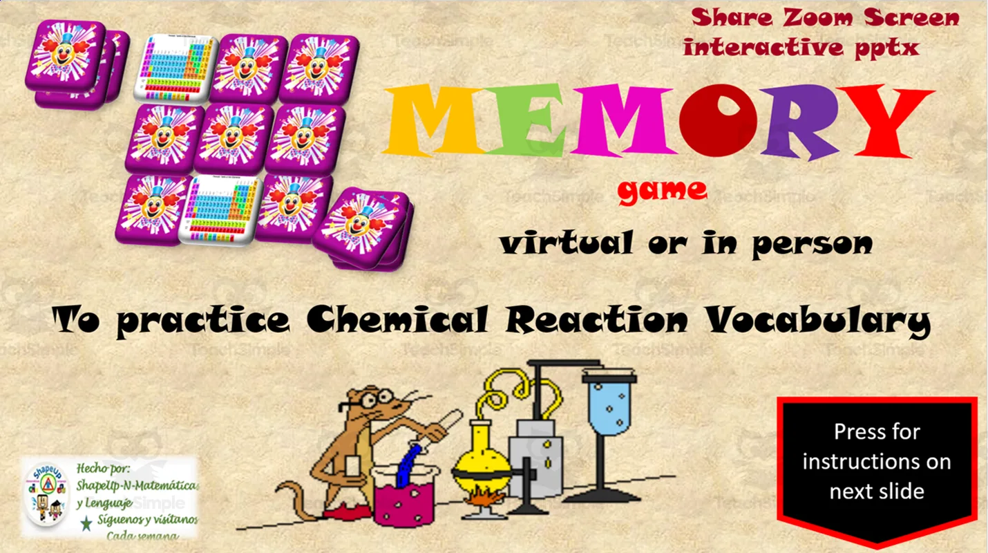 Free Science Interactive Memory Game / Chemical Reaction Vocabulary by ...