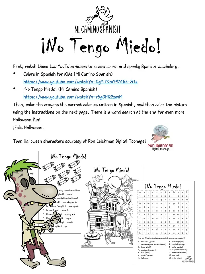 FREE Spanish Halloween Activity! (Videos, Coloring Page & Word Search ...