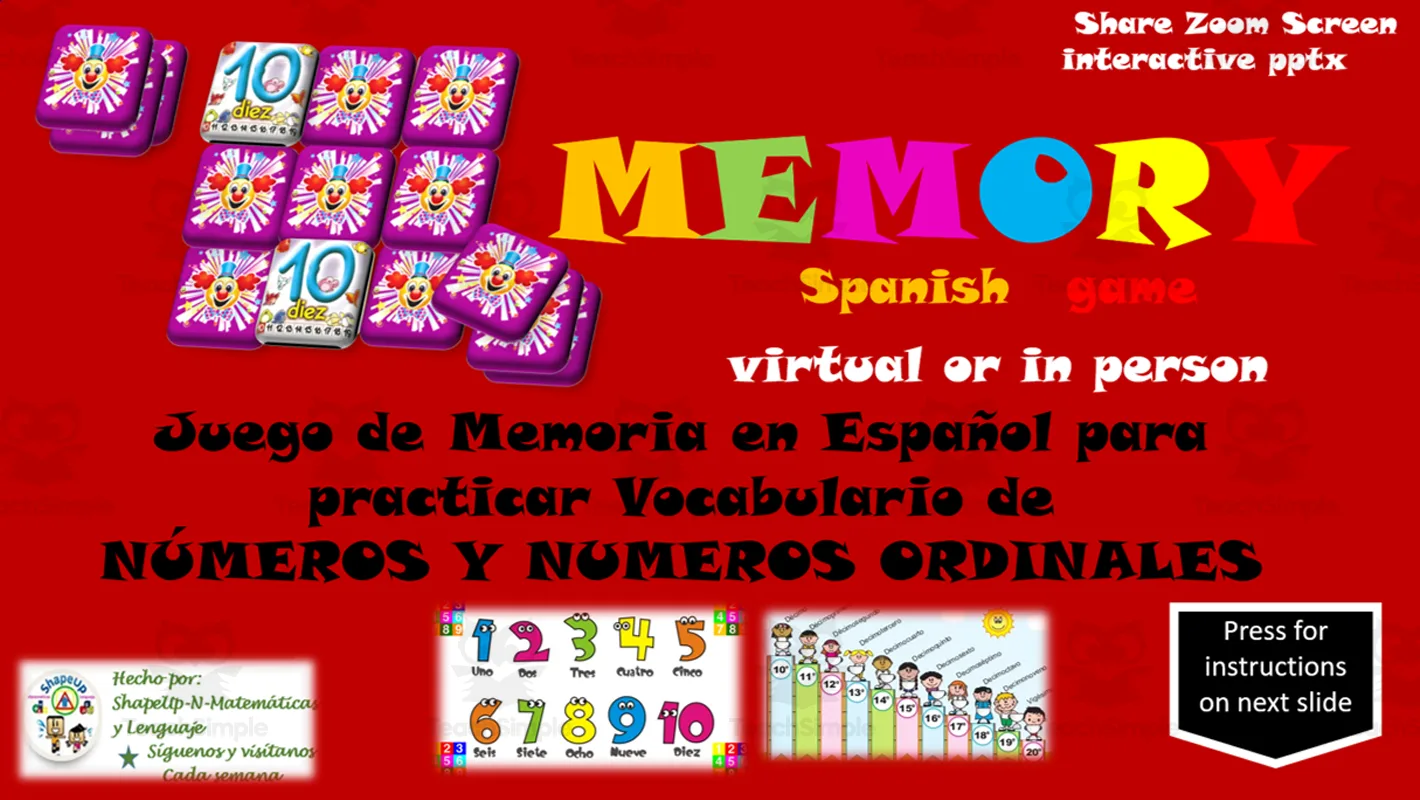 Free Spanish Interactive Memory Game Los Numeros y Numeros Ordinales by ...